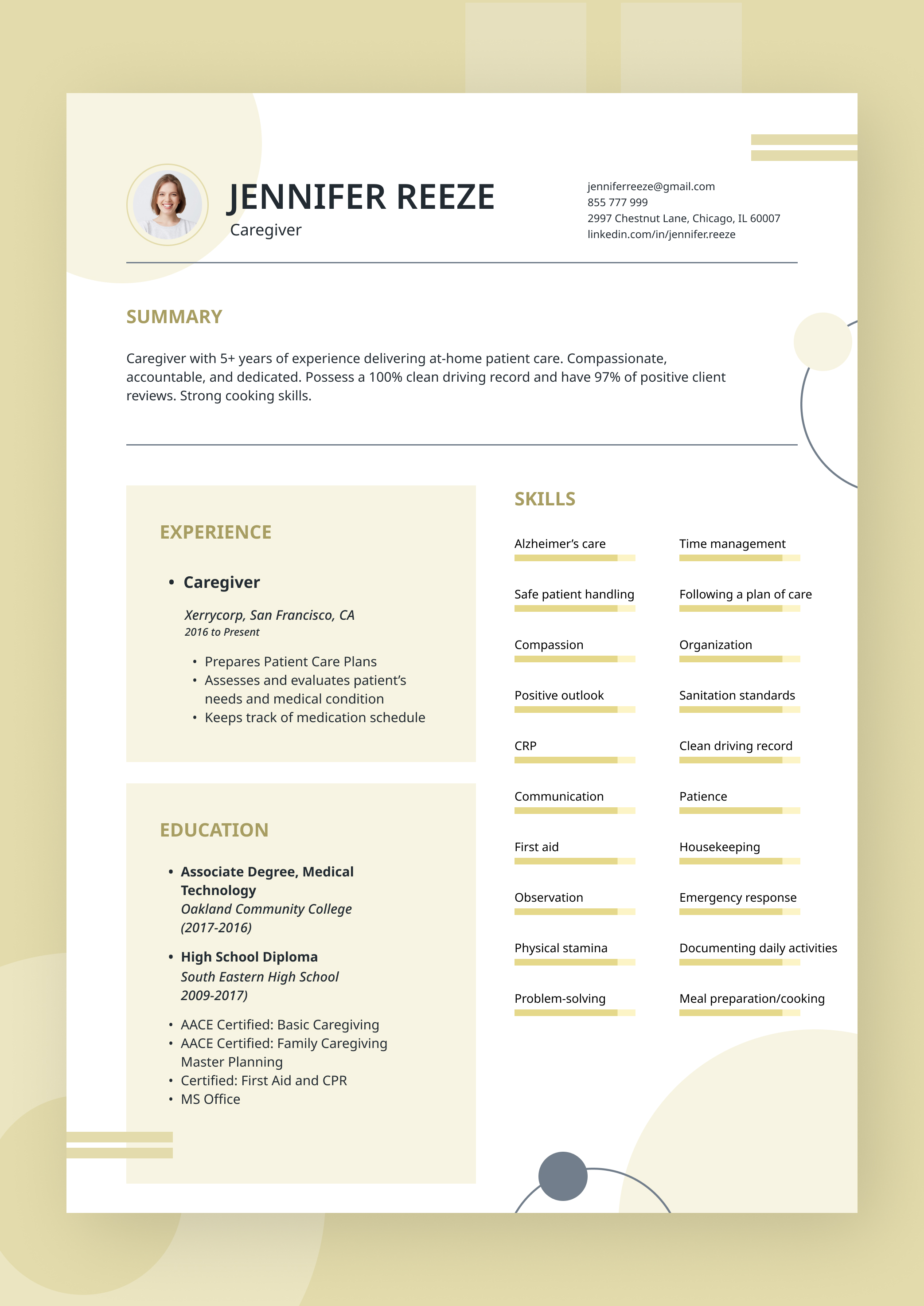 Caregiver Resume Sample And Tips SkillHub